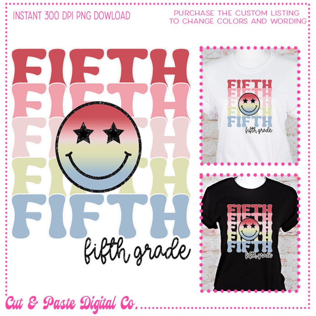 Fifth Grade Retro Smiley Face PNG - Teacher Digital Design - Etsy