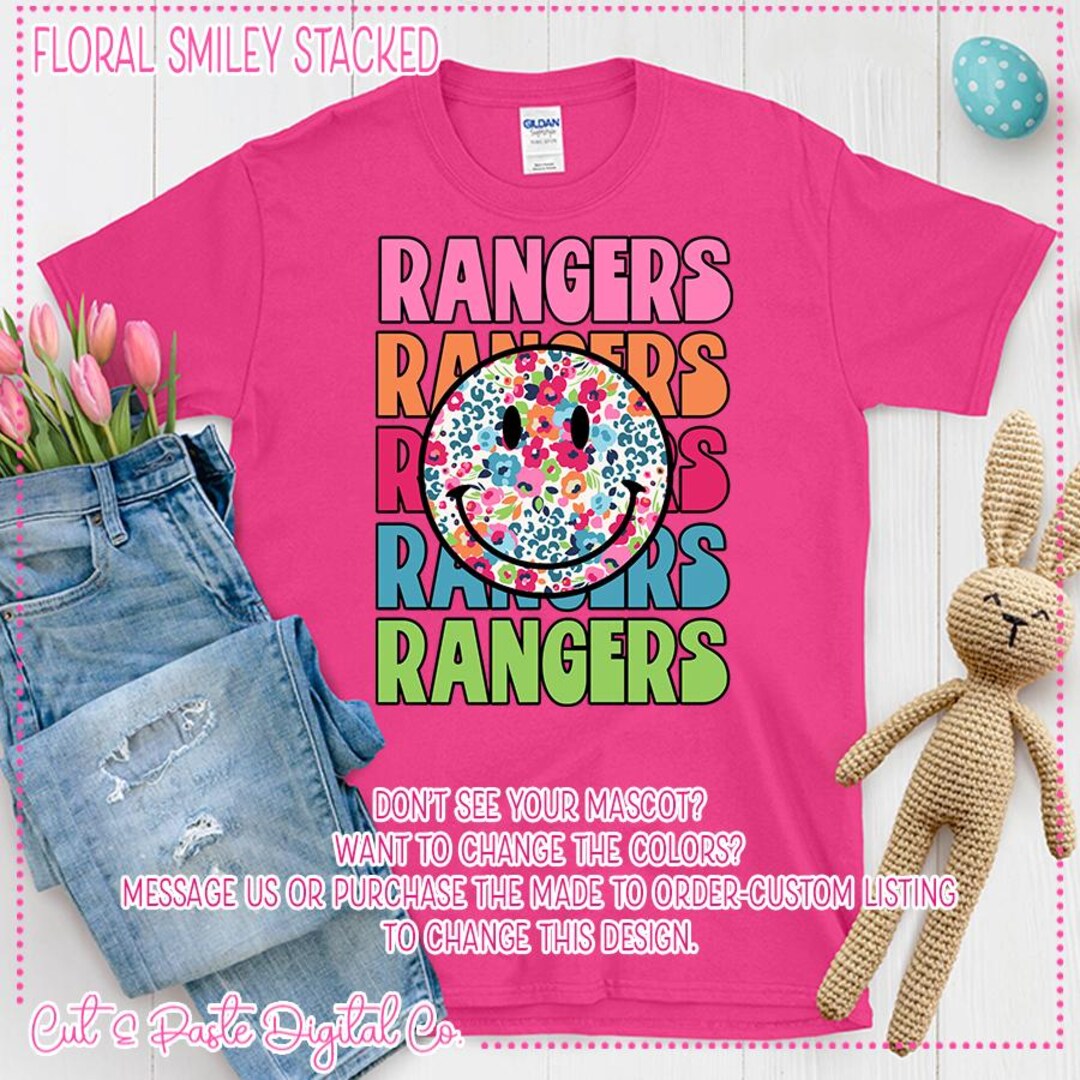 RANGERS Floral Smiley Bright Stack, Mascot/school/sports Teams, Digital ...