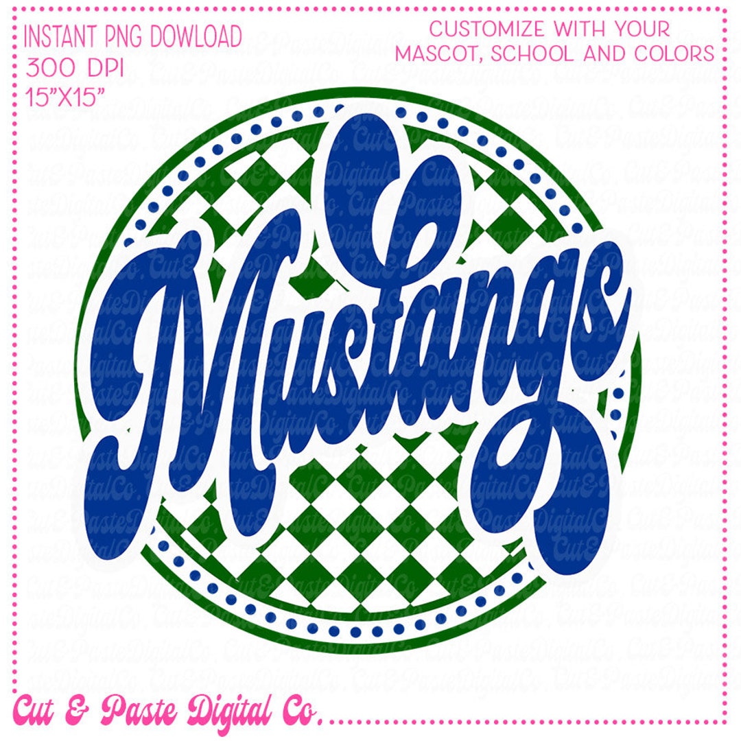 Mustangs Mascot Retro Sign - Checkerboard Printable Design - Etsy