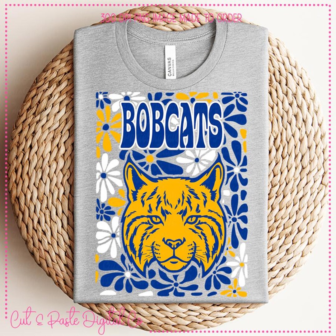 Bobcats Mascot PNG - Groovy Retro Floral Digital Art - Etsy