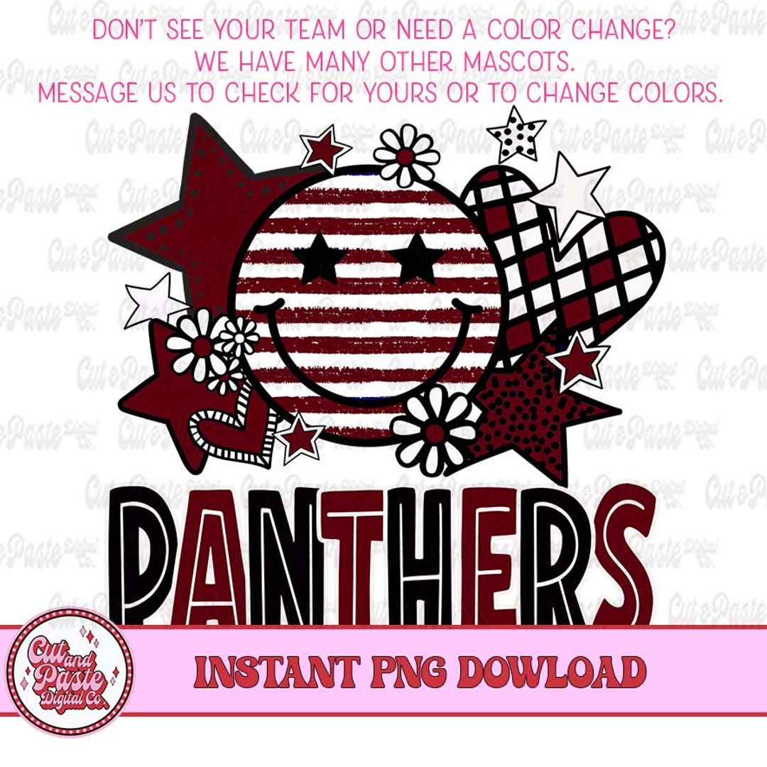 PANTHERS, Maroon, Retro Daisies Stars Hearts Bright Smiley School ...
