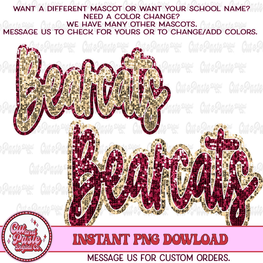 Bearcats Mascot PNG: School Spirit Script (faux Sequin, Digital) - Etsy