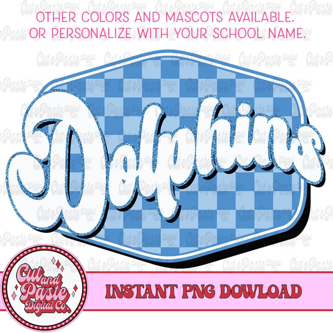Retro Script Dolphins Mascot School Spirit PNG - Checkerboard Design - Etsy
