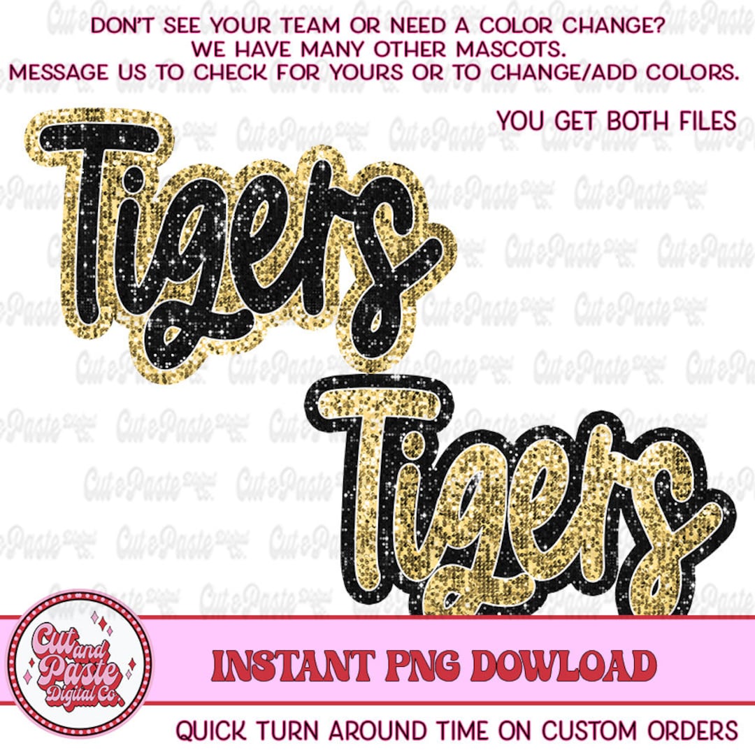 Tigers Mascot Script PNG - Faux Sequin Look for School Shirts - Etsy