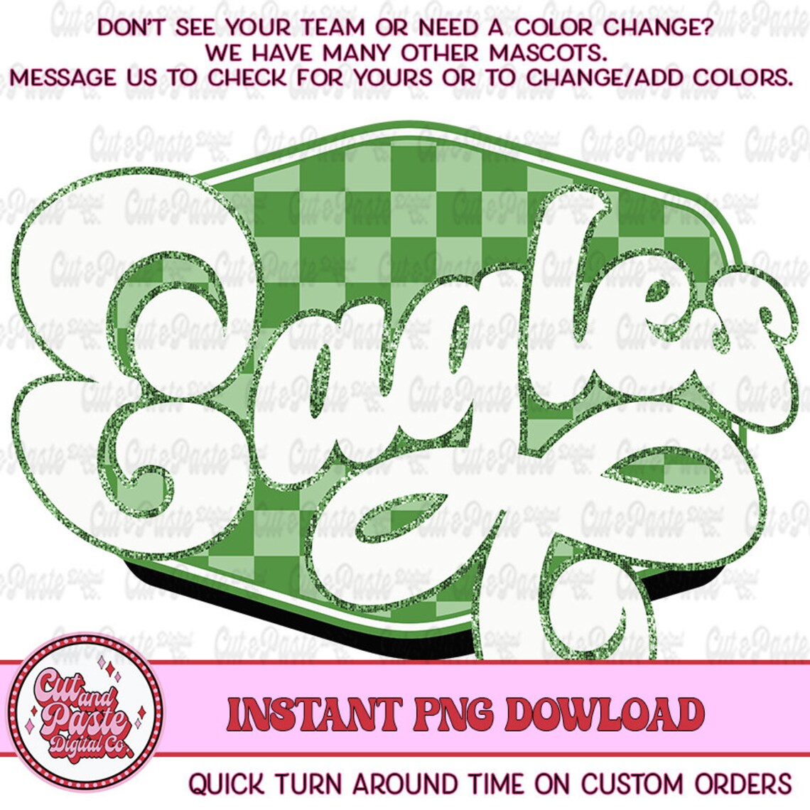 Retro Mascot Checkerboard Sign Eagles Green Teacher School Mascot ...