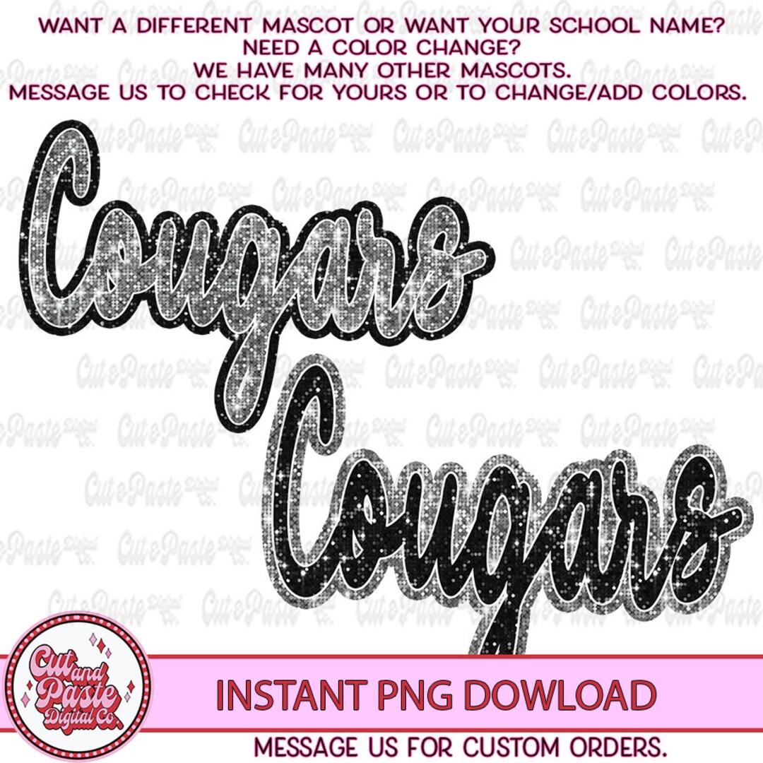 Cougars Mascot Design: Faux Sequin Script Digital Download - Etsy