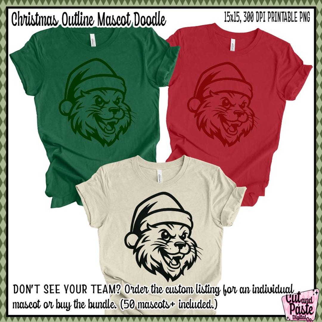 Bobcats Christmas Mascot: Festive School Cat Doodle (PNG Digital File ...