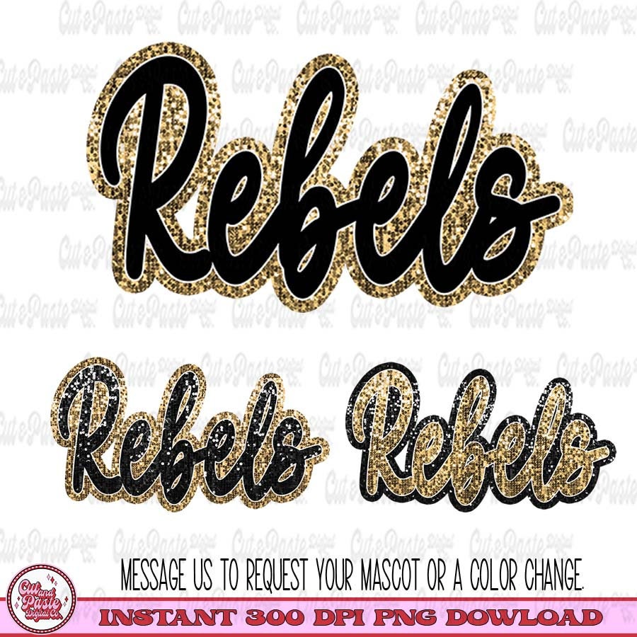 Rebels Mascot PNG - Faux Sequin Script Design, Gold Glitter - Etsy