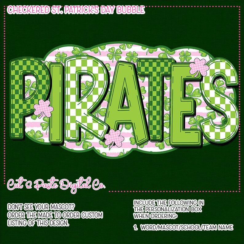 Pirates Mascot Design: Checkered St. Patrick's Day Shirt (PNG Digital ...