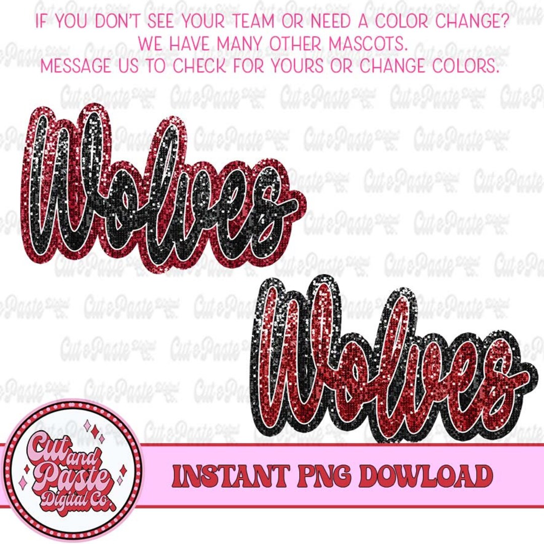 WOLVES Faux Sequin Script Mascot, Teacher/school Digital Design ...