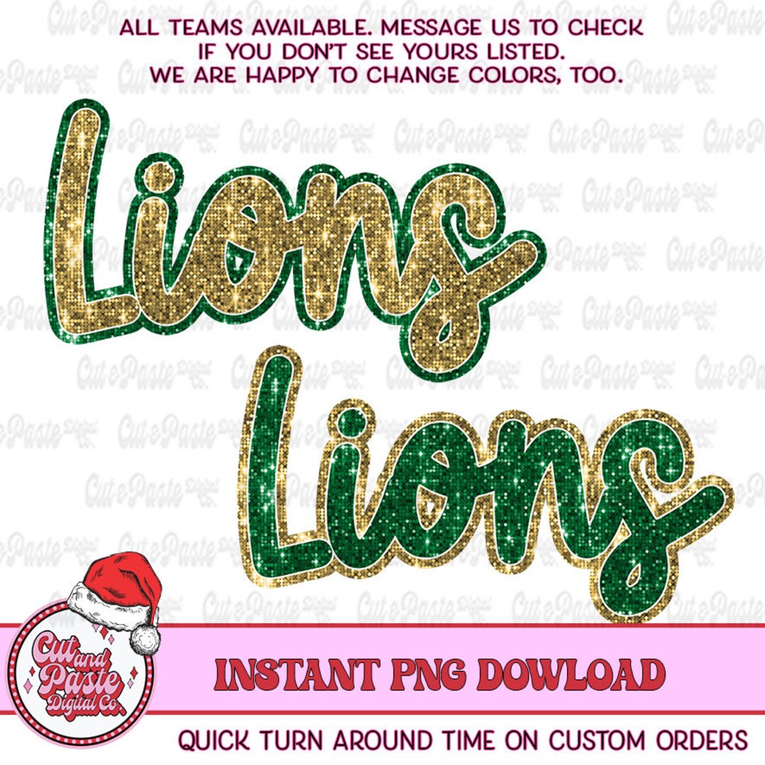 LIONS Faux Sequin Script Mascot, Teacher/school Digital Design, Instant ...