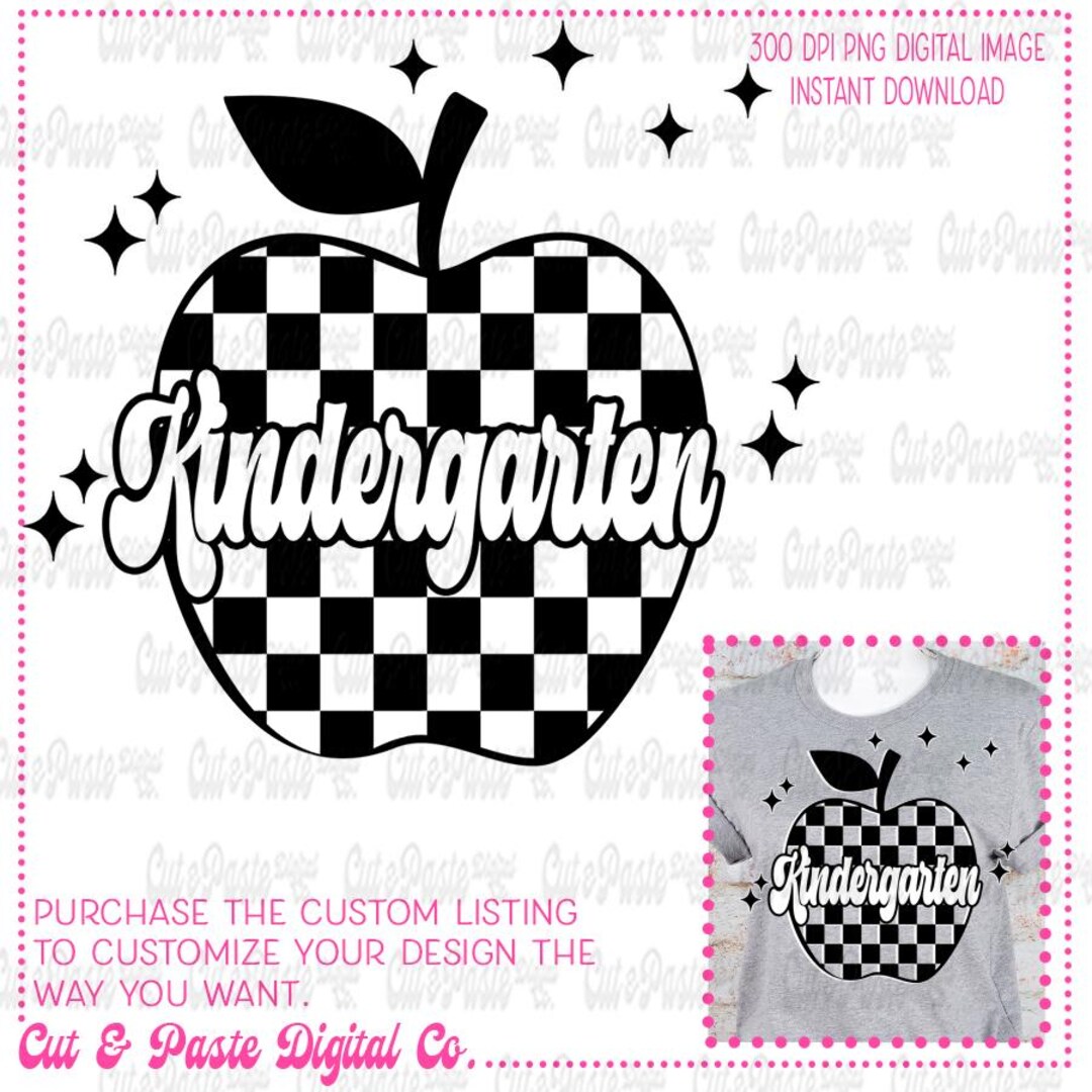 Checkered Apple Teacher Design: Kindergarten School PNG Download - Etsy