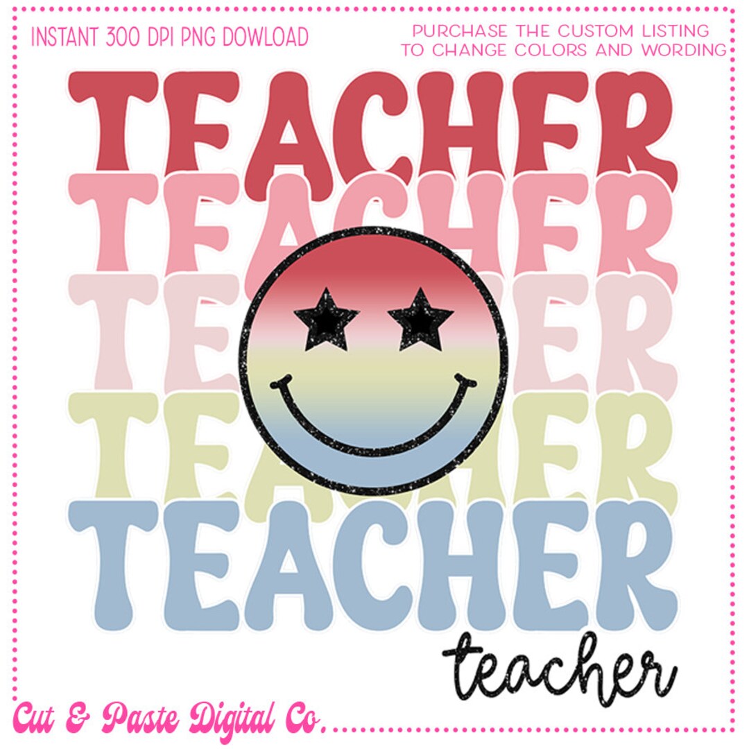 TEACHER, Grade Level, Subject, Teacher, School, Retro, Smiley Face ...