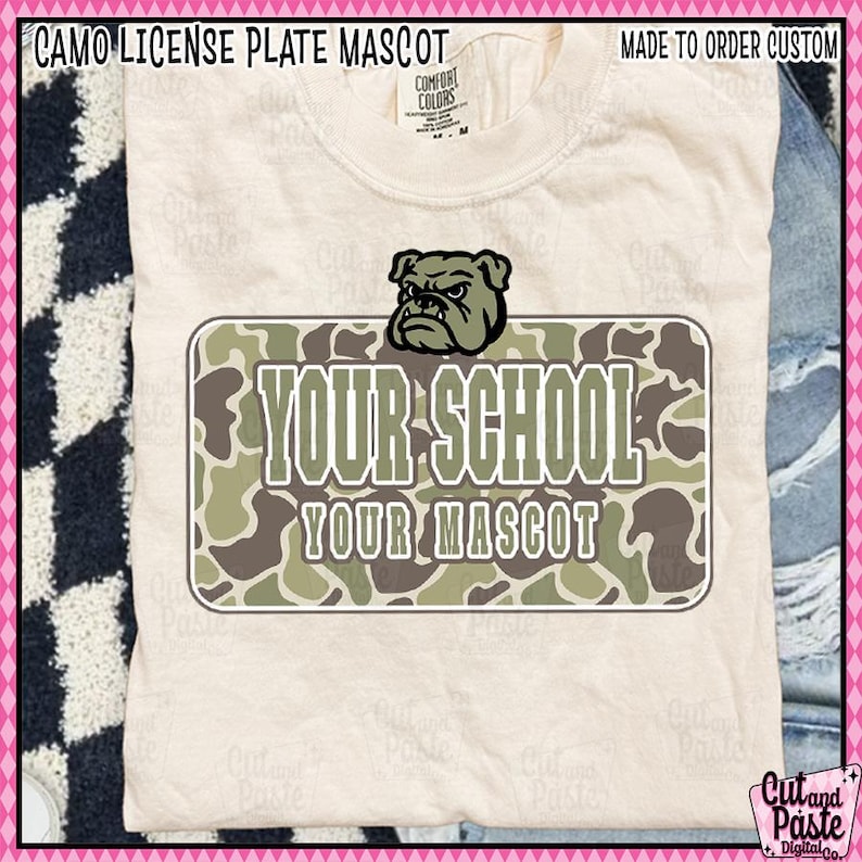 Custom Camo License Plate Mascot PNG: Your School/team/name/colors - Etsy
