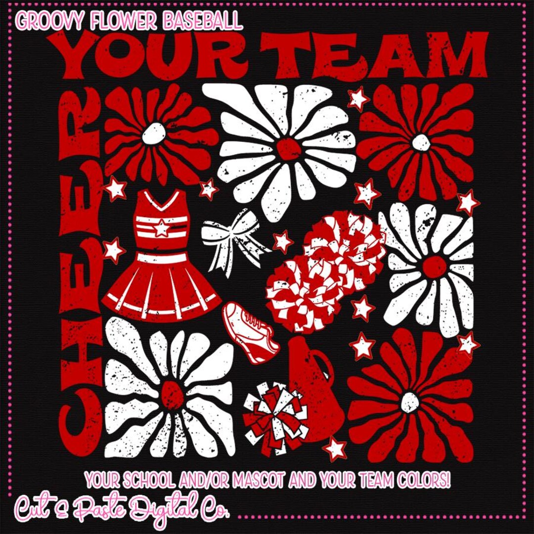 Cheer Team PNG: Retro Flowers, Groovy Style - Custom Digital File - Etsy