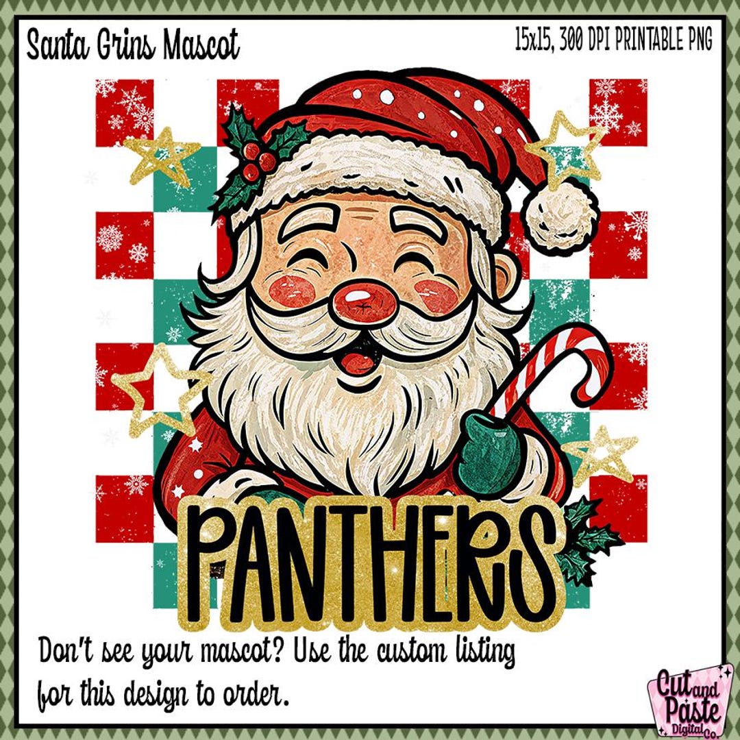 Santa Panthers Mascot PNG: Checkerboard Holiday Graphic (digital ...