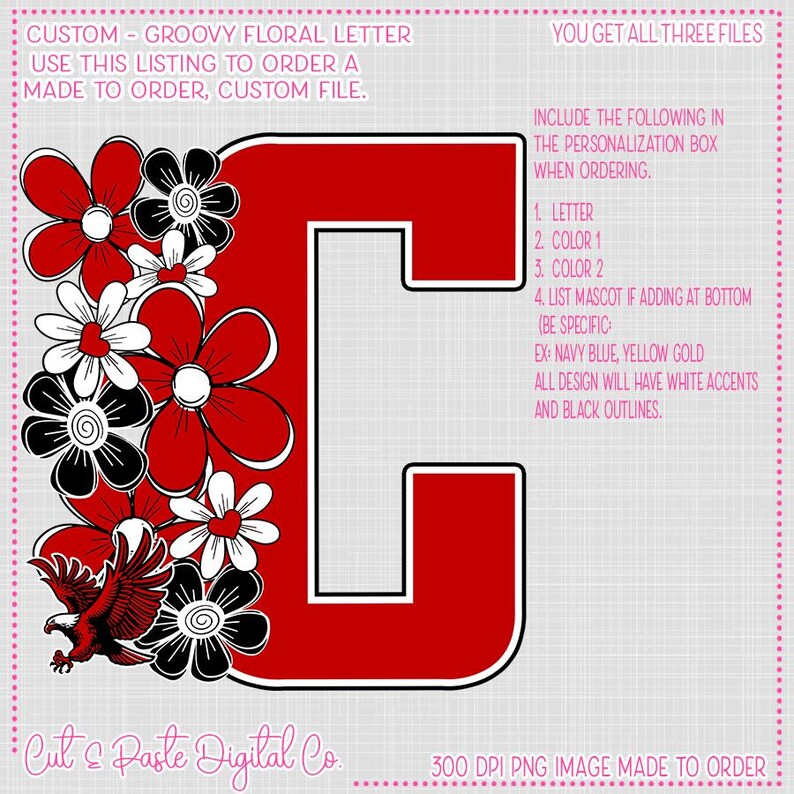 Groovy Floral Letter PNG: Custom School Mascot Design - Etsy