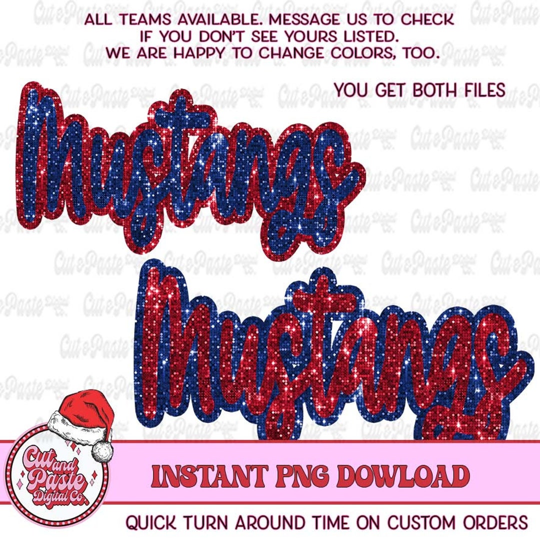 MUSTANGS Faux Sequin Script Mascot, Teacher/school Digital Design, Instant Download, PNG File ...
