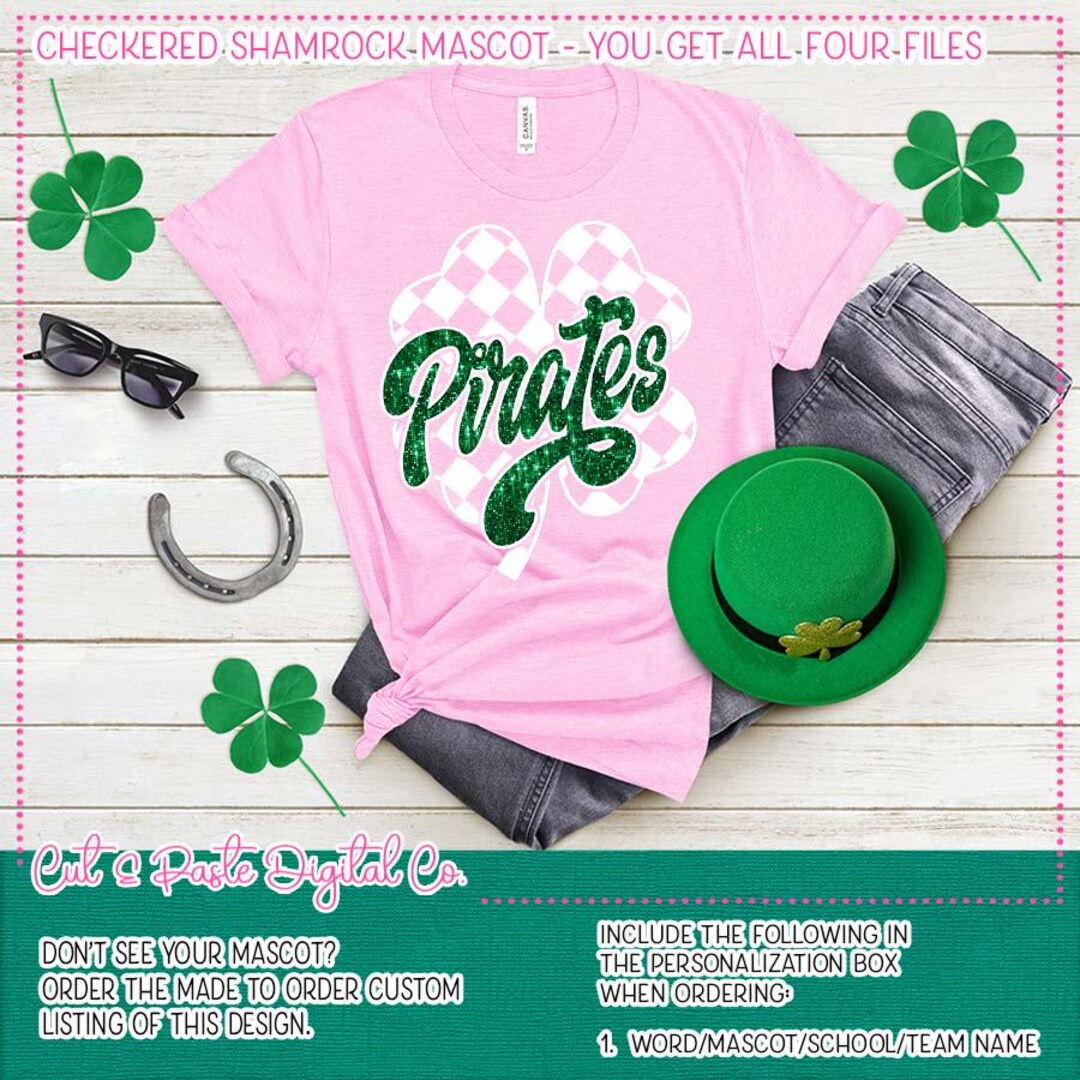 PIRATES, Checkered Shamrock Mascot Teacher Design, School Digital ...