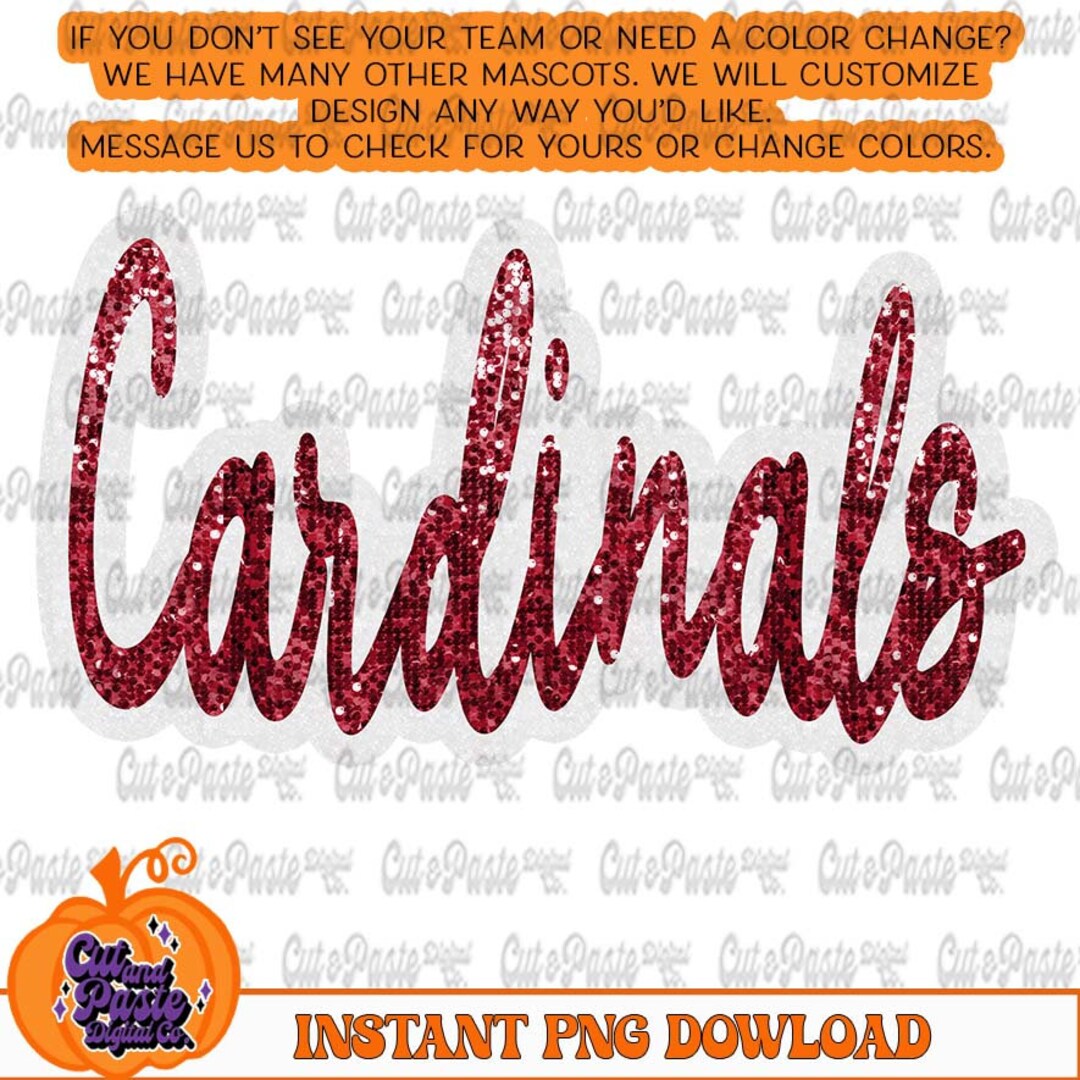 CARDINALS Faux Sequin Script Mascot, Teacher/school Digital Design ...