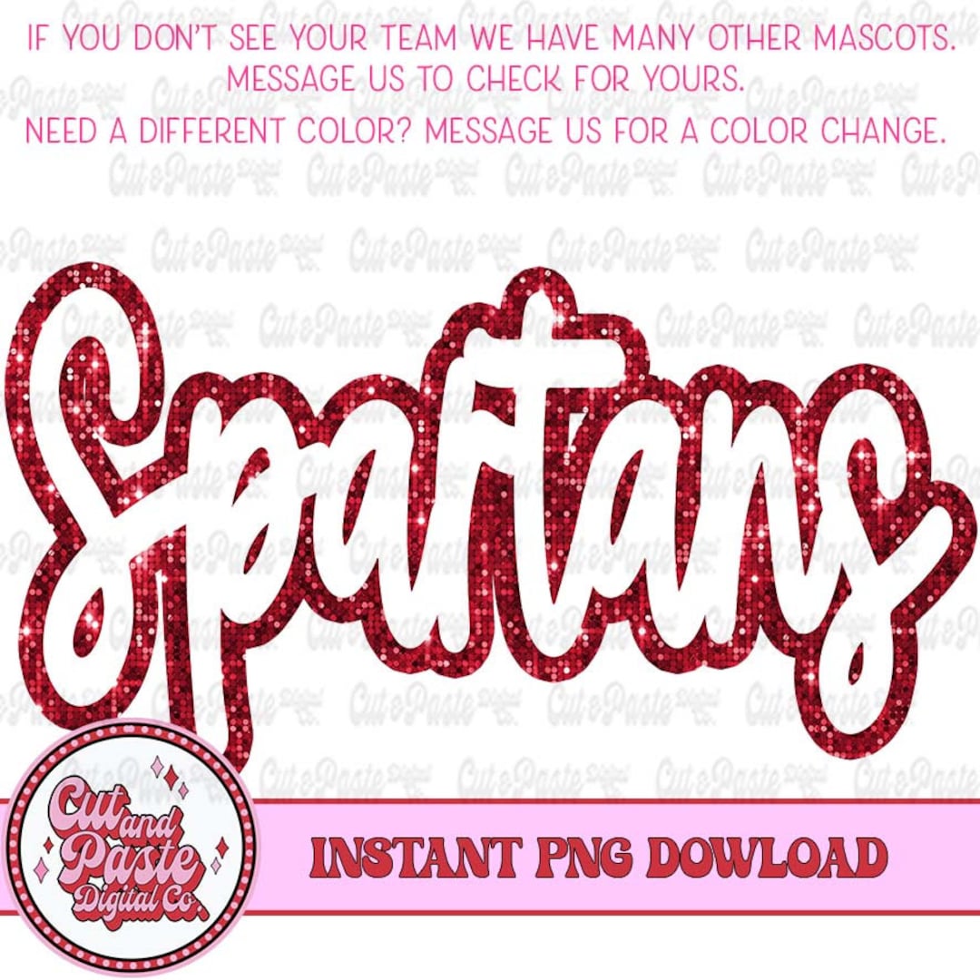 Spartans Mascot Faux Sequin Script: School and Sports Team Design PNG ...
