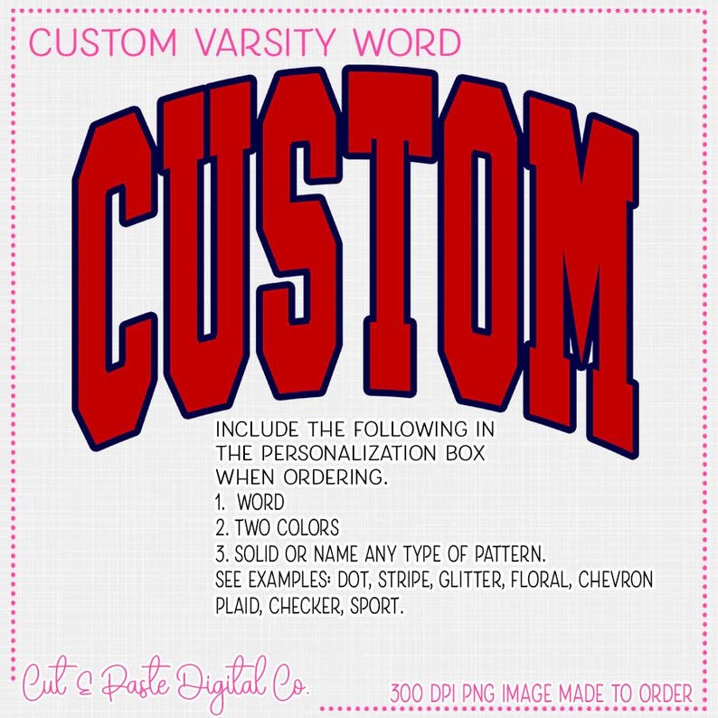 Custom Varsity Word Design: School Sports Team PNG Download - Etsy