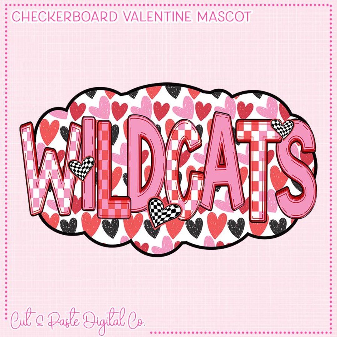 WILDCATS Checkered Valentine Mascot Teacher Design, School Digital ...