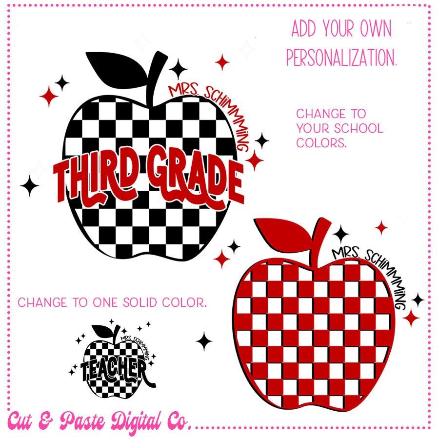 Checkered Apple Teacher Design: School Digital PNG Download - Etsy