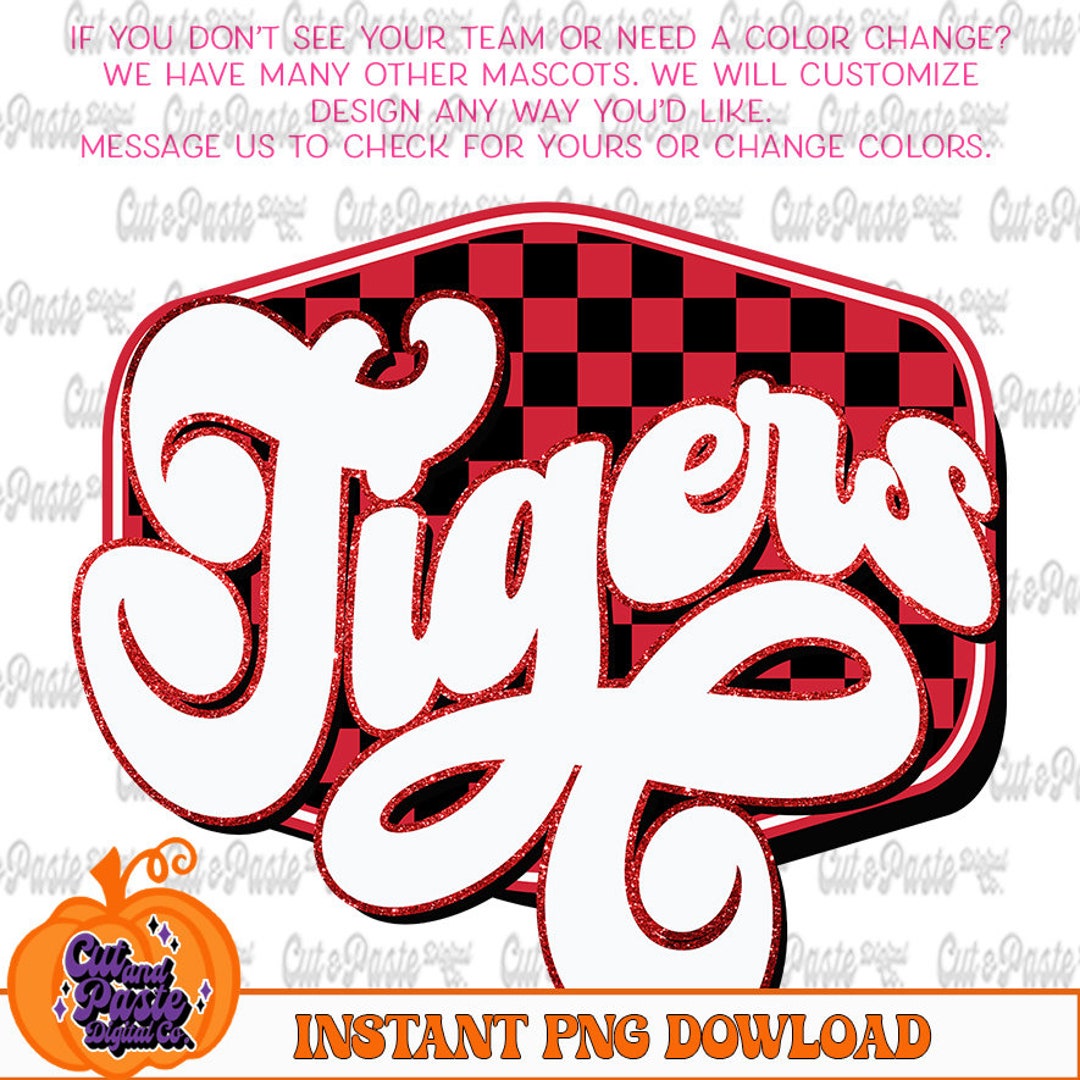 Retro Mascot Checkerboard Sign Tigers Teacher School Mascot Digital ...