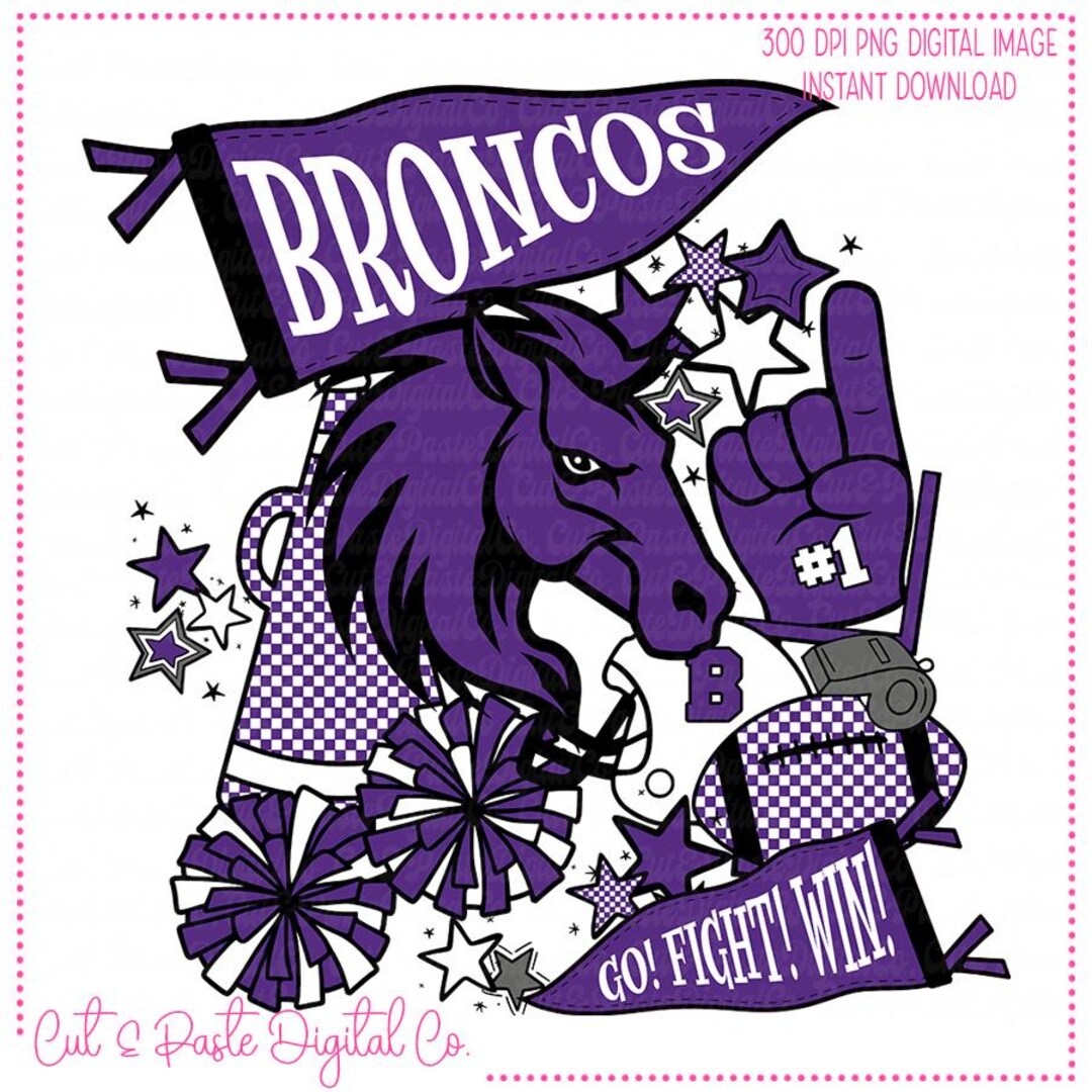 BRONCOS, PURPLE, Spirit Pennant Flag, Football, Png File, Sublimation ...