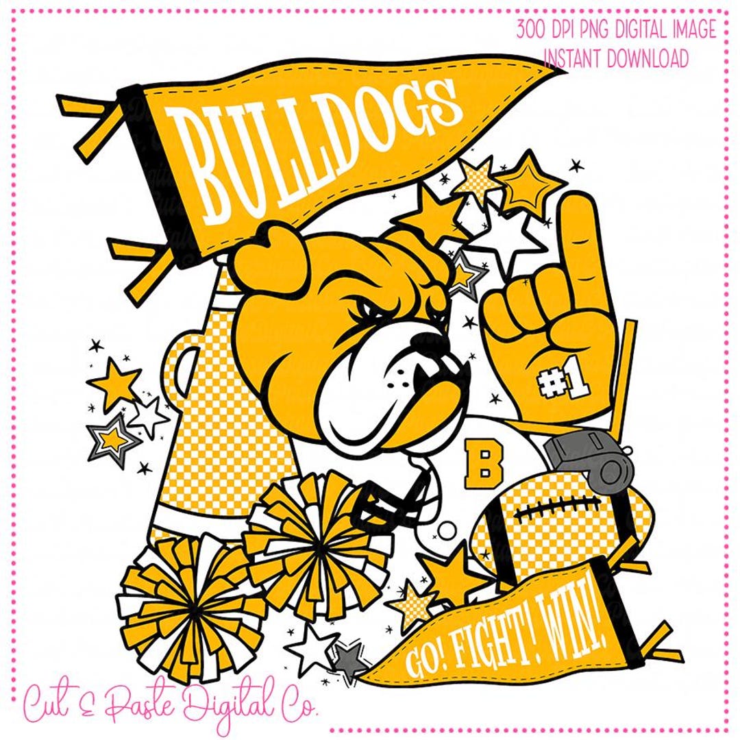 BULLDOGS, GOLD, Spirit Pennant Flag, Football, Png File, Sublimation ...