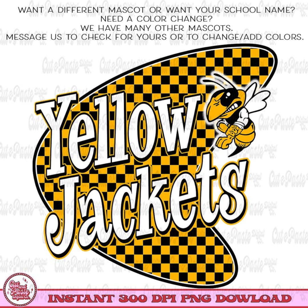Yellowjackets, Retro, Mascot, Checkerboard, Teacher, School, Digital ...
