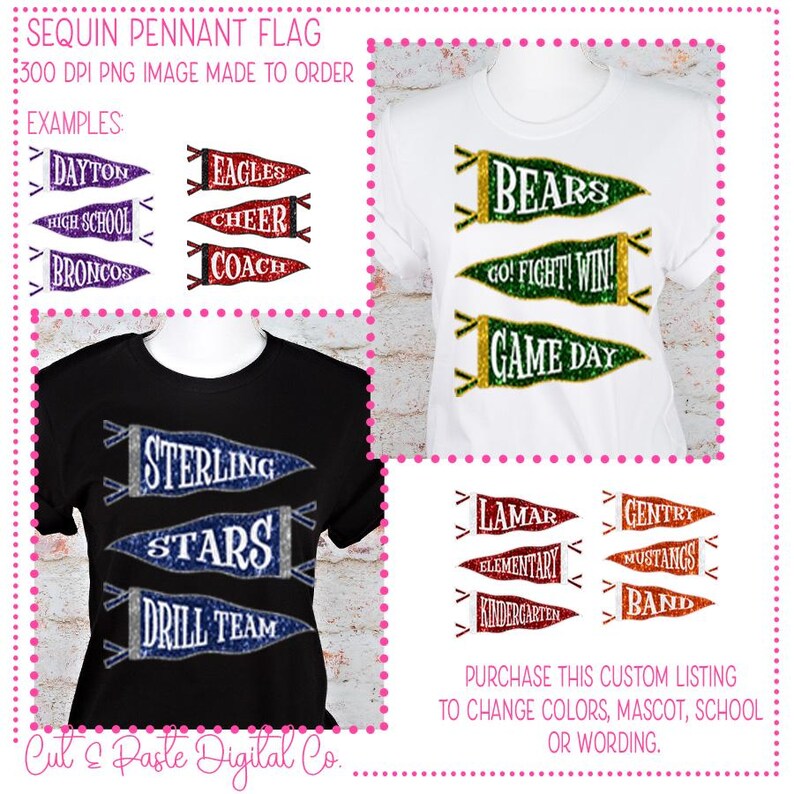 School Spirit Pennant Flag PNG, Custom Sequin Mascot (digital Download ...