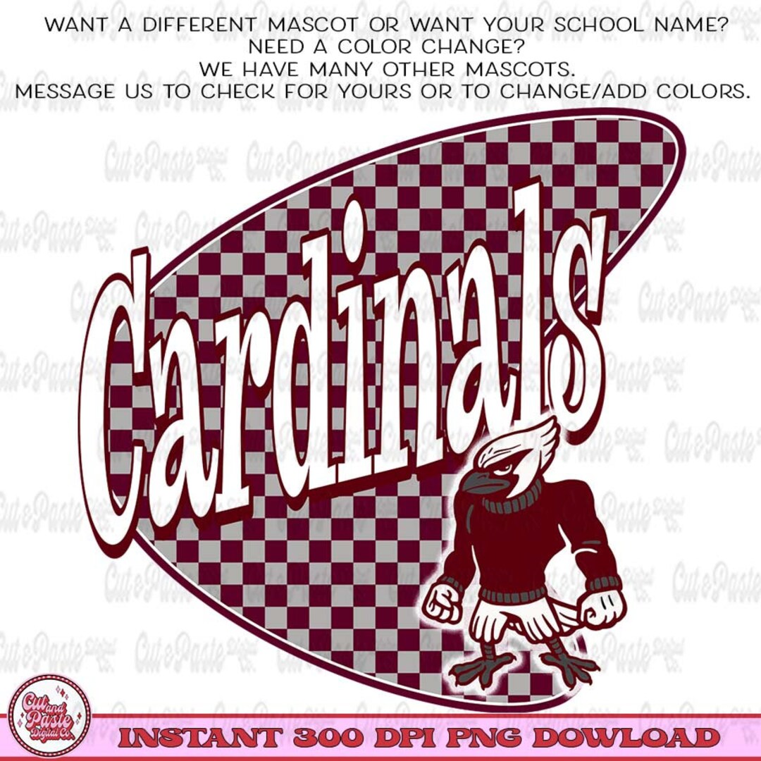 CARDINALS, Retro Mascot Checkerboard Sign, Teacher/school/mascot ...