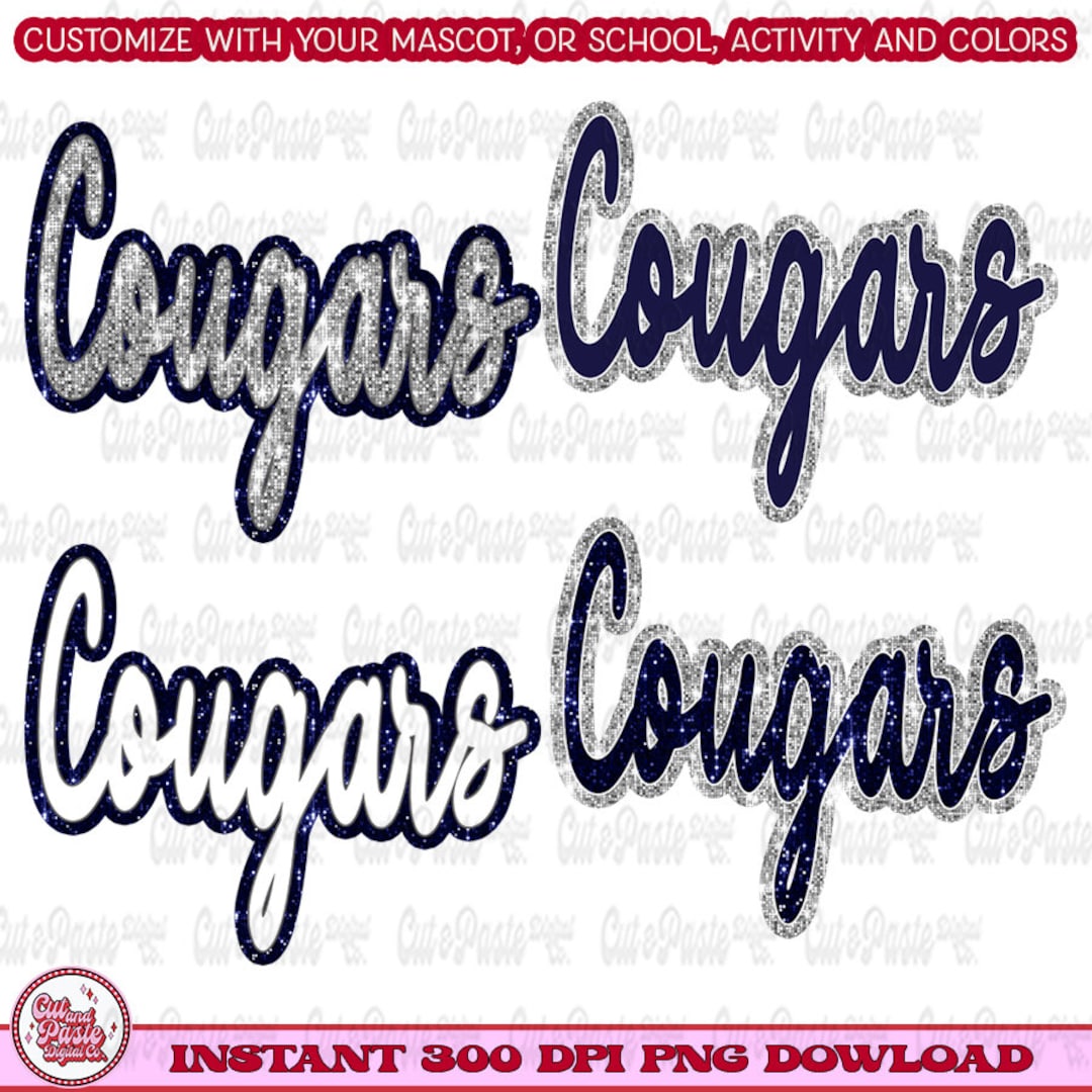 Cougars Mascot PNG, Faux Sequin Script (digital Download) - Etsy