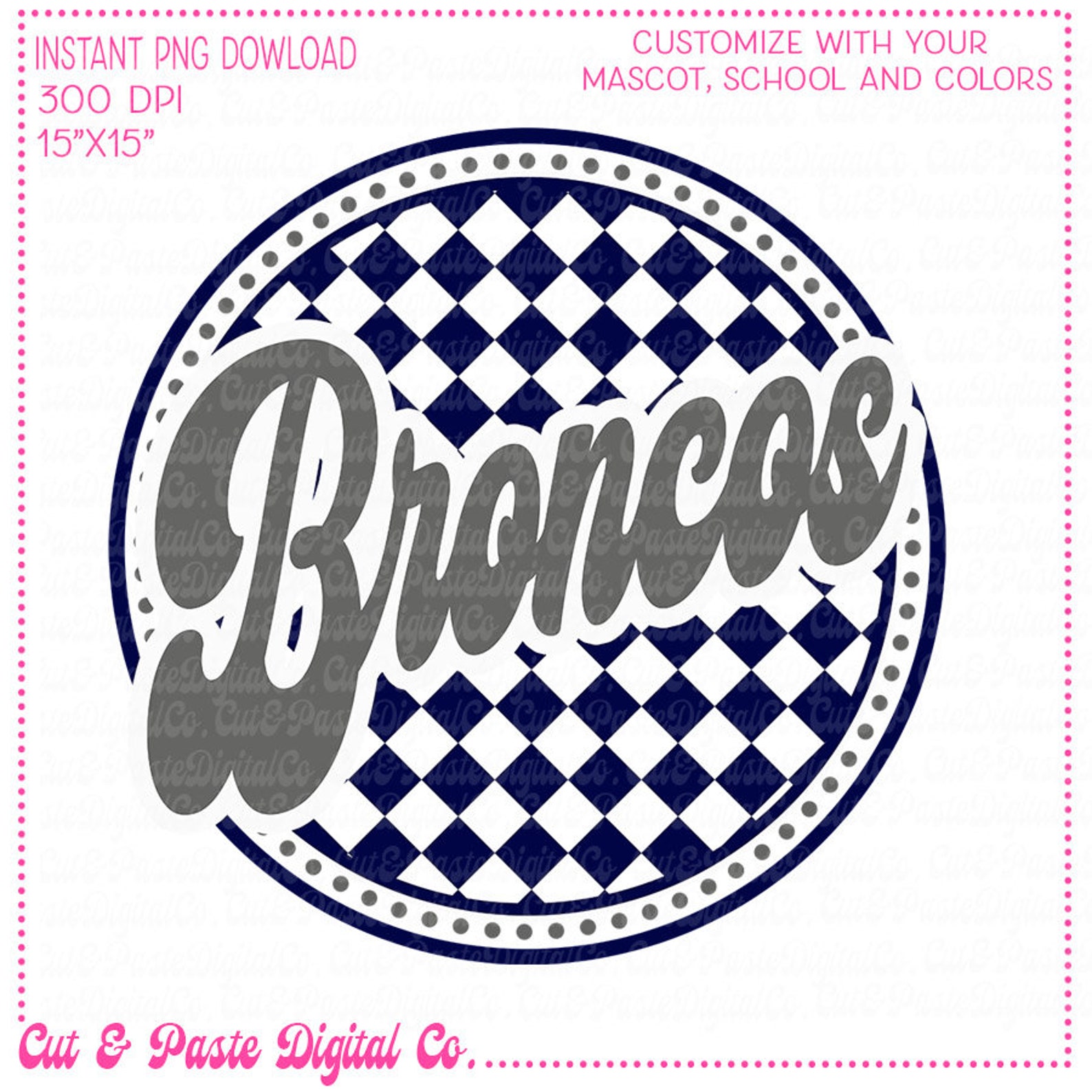 Printable Broncos Mascot Sign: Retro Checkerboard Style - Digital PNG ...