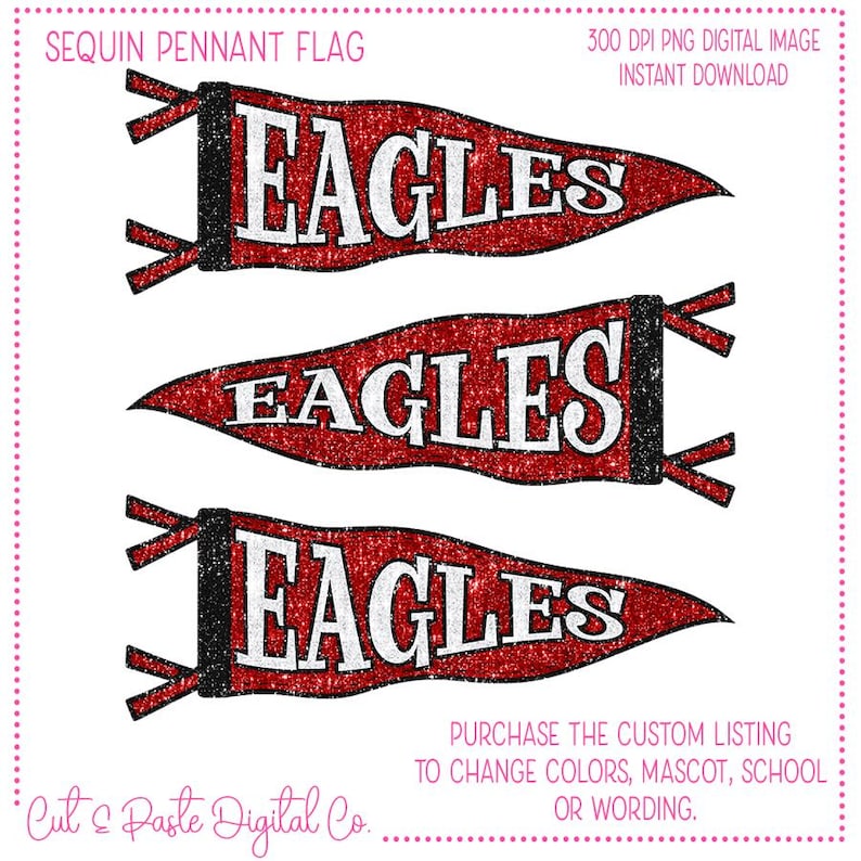 School Spirit Pennant Flag PNG, Custom Sequin Mascot (digital Download ...