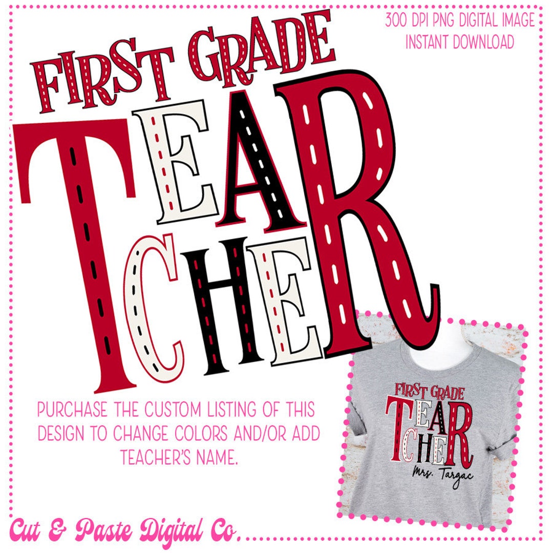 First Grade Teacher PNG Retro Letters (digital Download, Transparent ...