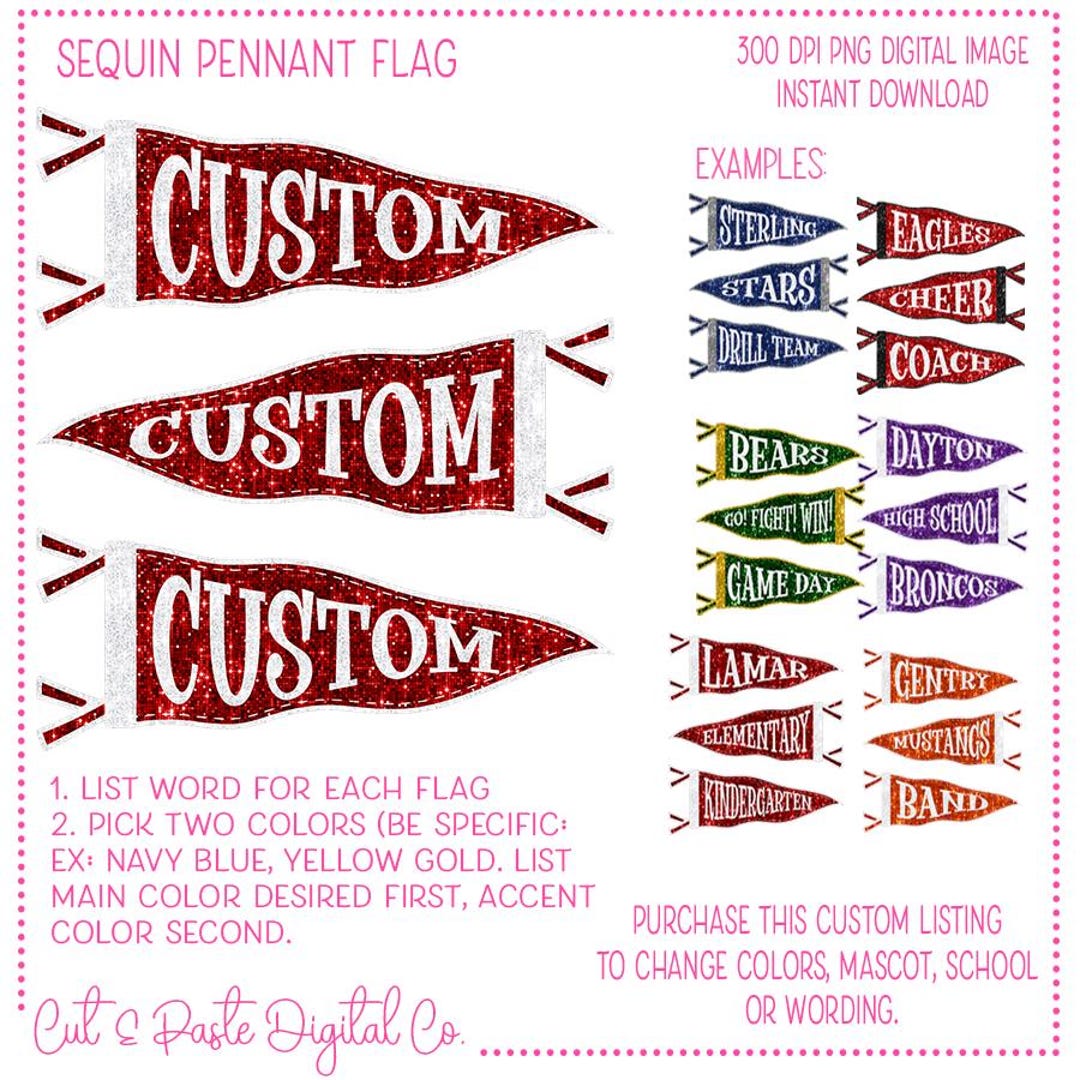 Custom Pennant Flag, Faux Sequin PNG: Your School/team/name/colors - Etsy