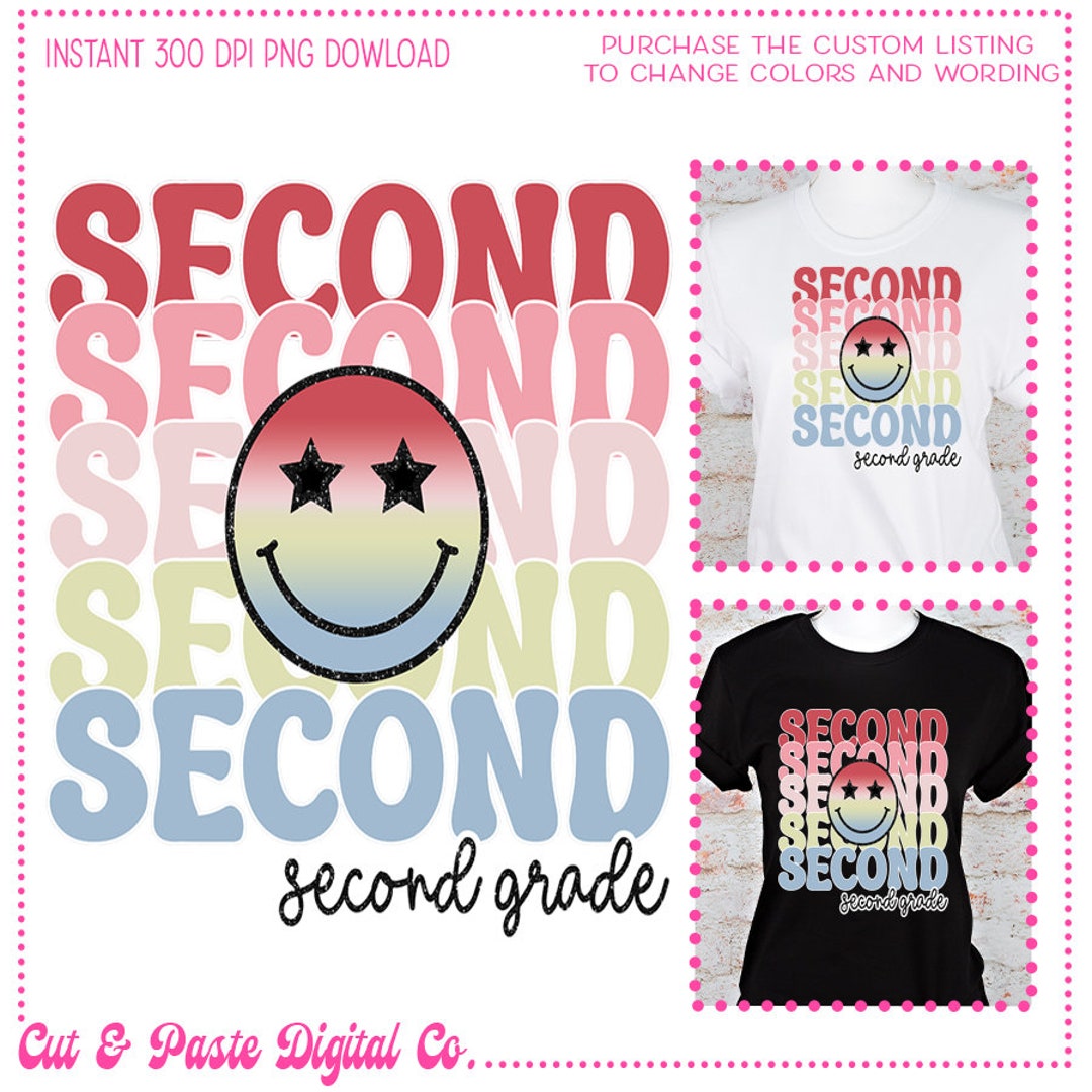 Second Grade Retro Smiley Face Design: PNG Printable (digital Download ...