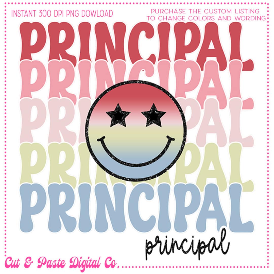 PRINCIPAL, Grade Level, Subject, Teacher, School, Retro, Smiley Face ...