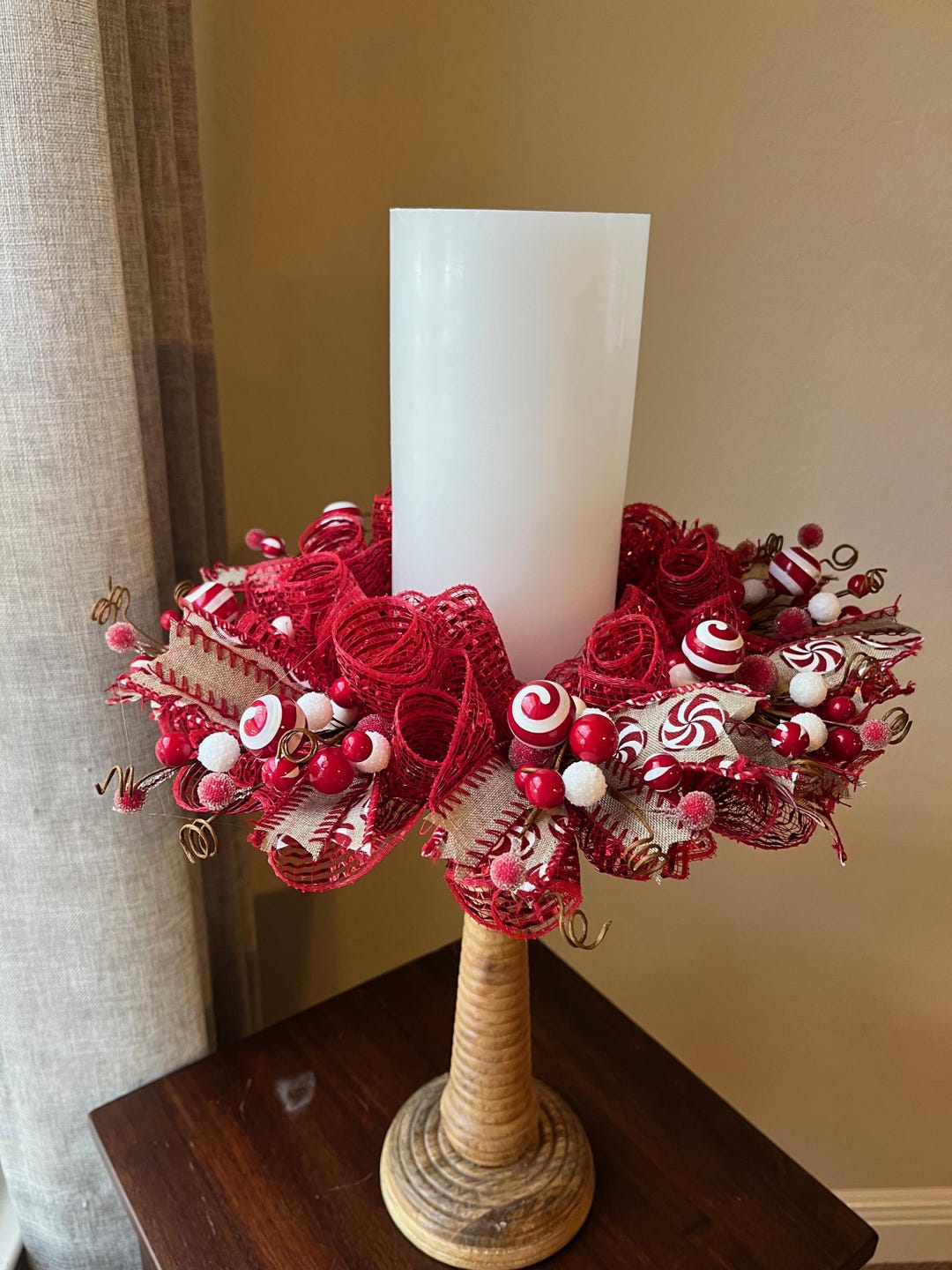 Red and White Candy Cane Christmas Candle Ring – Festive Holiday ...