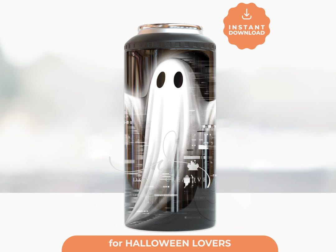 Glowing Ghost 4 in 1 Can Cooler Wrap, Spooky Neon 16oz Can Cooler Gift ...