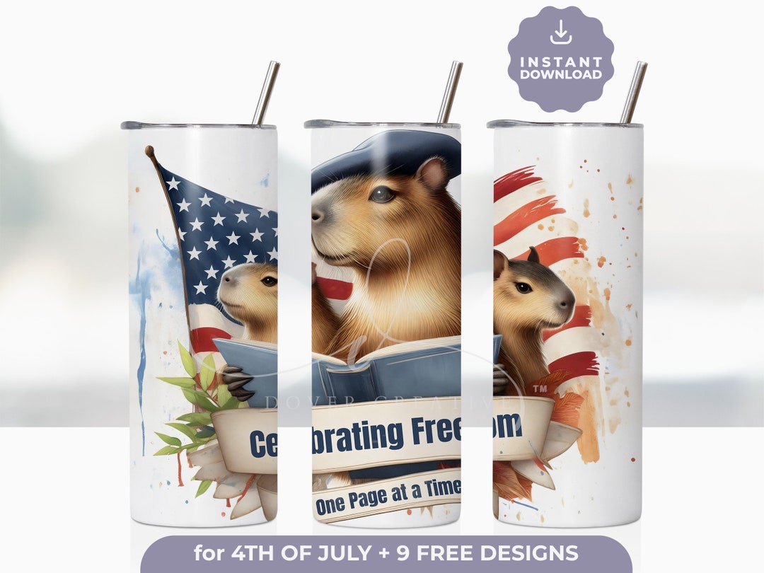 Cute Patriotic Capybara American Flag Tumbler Wrap Sublimation Design ...