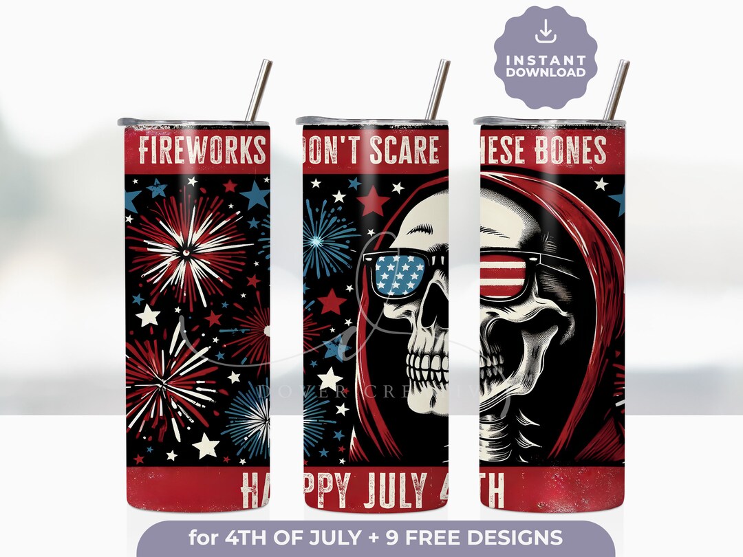 Skeleton Fireworks 20oz Skinny Tumbler Wrap, Sublimation, 4th of July ...