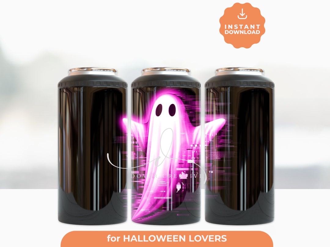 Glowing Pink Ghost 4 in 1 Can Cooler Wrap, Spooky Y2K 16oz Can Cooler ...