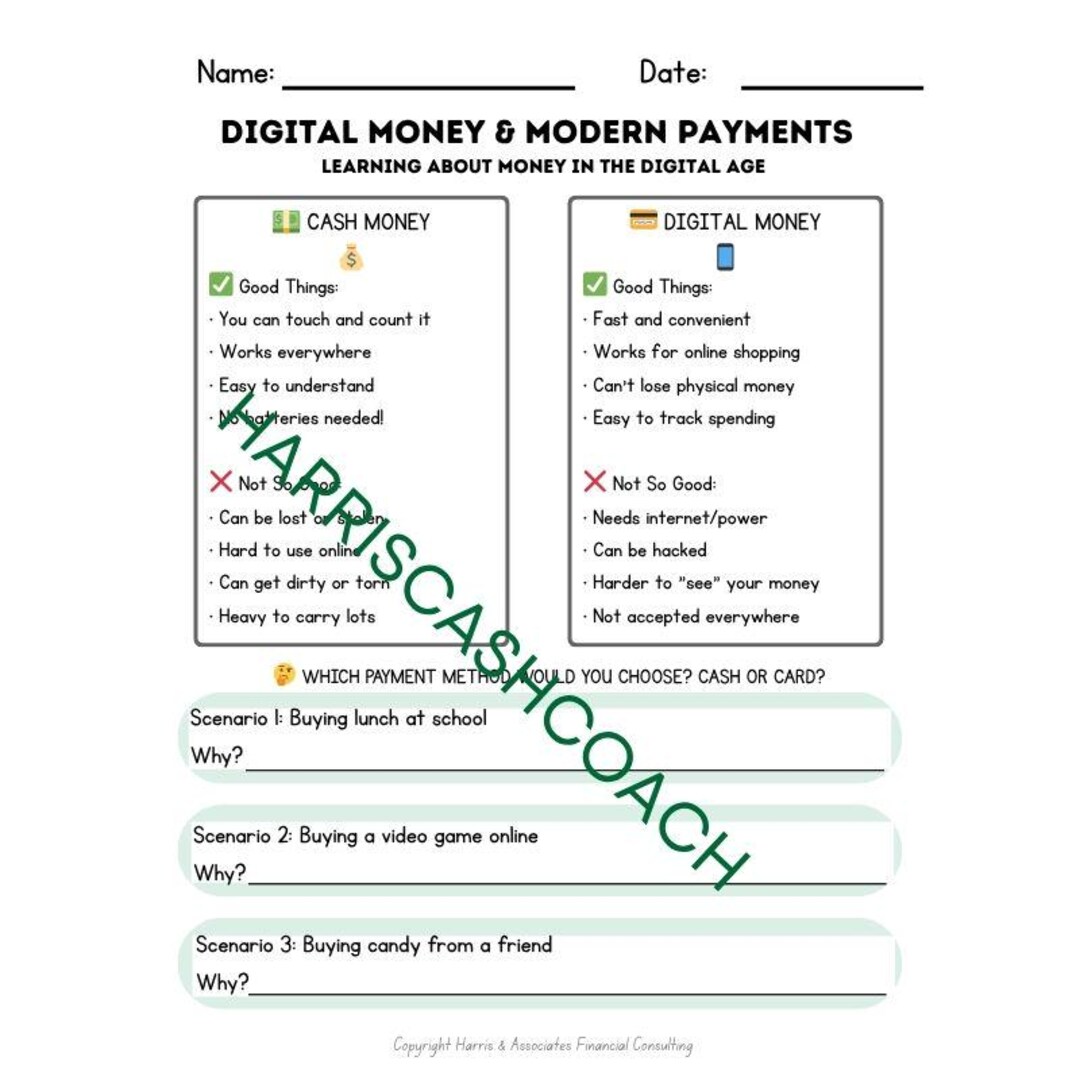 Digital Money Modern Payments Educational Worksheet | Financial ...