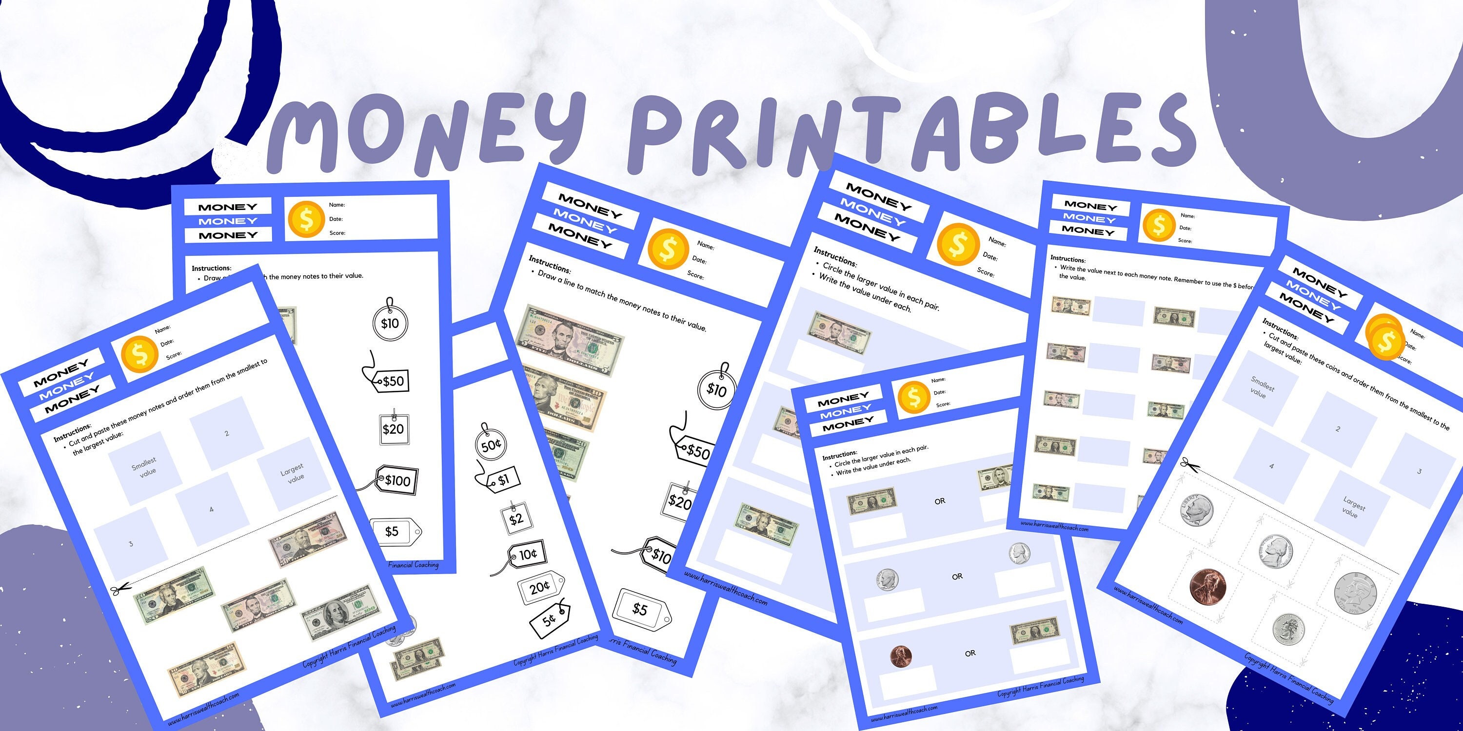 Money Printable Bundle, 10 Money Worksheets for Teaching Kids to Count ...