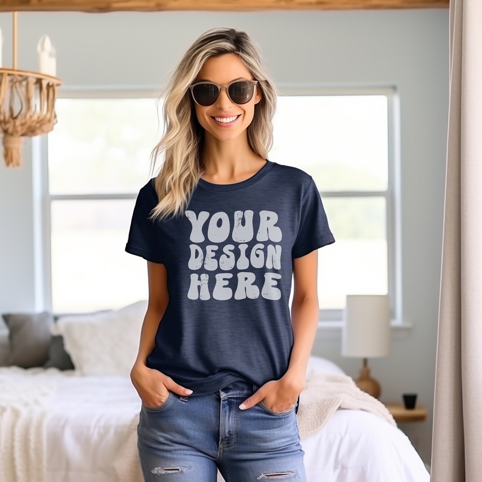 Heather Navy Bella Canvas 3001 Mockup BC 3001 Tshirt Mockup Oversized T ...