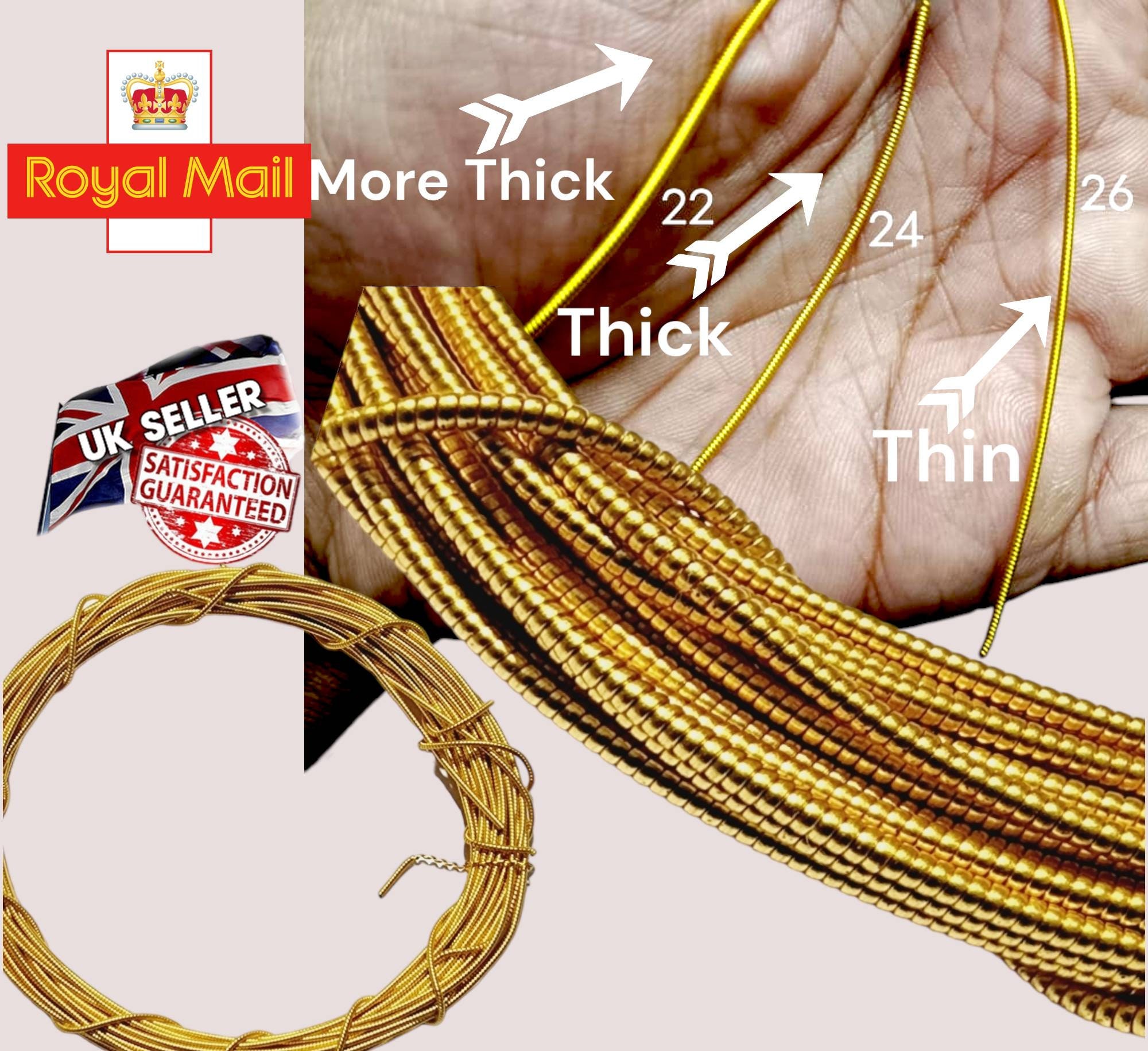 Pearl Purl Bullion Wire "1 Meter" Gold& Silver Pearl Purl" Gimp"gijai ...